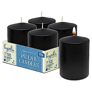 Hyoola Black Pillar Candles 2x3 Inch - 4 Pack Unscented Pillar Candles - European Made