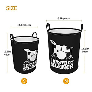I Destroy Silence Drums Torage Basket Large Round Laundry Basket With Handles, For Clothes Storage Bathroom Laundry