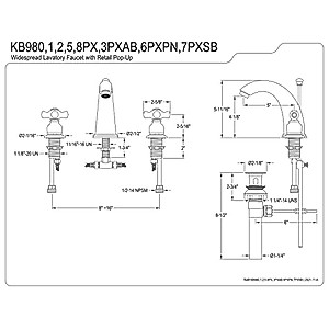 Kingston Brass KB987PXSB Victorian 2-Handle 8 in. Widespread Bathroom Faucet, Brushed Brass