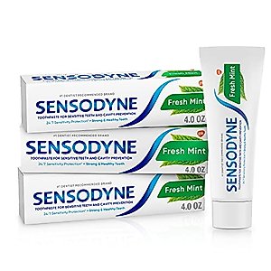 Sensodyne Fresh Mint Sensitive Toothpaste, Cavity Prevention and Sensitive Teeth Treatment - 4 Ounces (Pack of 3)