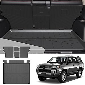 TIMUCI Cargo Mat for 2010-2024 Toyota 4Runner W/O 3rd Seat W/O Sliding Tray, Trunk Mat & Back Seat Cover Protector Set, All Weather TPE Cargo Liner 4 Runner Accessories (Backrest Mats+Cargo Liner)