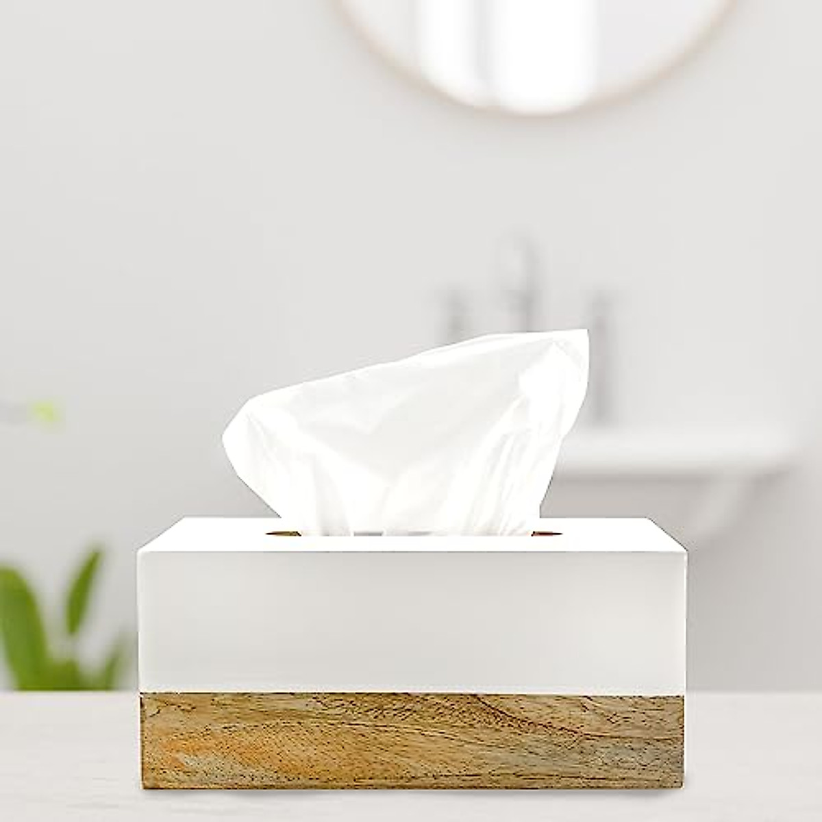 AuldHome Design Rectangular Tissue Box Cover (Enamel/Mango Wood); Minimalist Scandinavian Decor White Oblong Tissue Holder