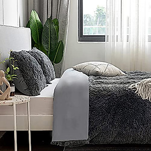 Plushii 3 Piece Fluffy Comforter Set Queen, Luxury Super Soft with Zipper Closure, Truly Velvet Duvet Cover Queen with 1 Faux Fur Comforter Cover & 2 Faux Fur Pillow Shams, Dark Grey