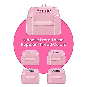 Delta Children Cozee Chair for Kids - 1 Seater Foam Toddler Couch can be Personalized with Name, Has Removable Cover for Easy Machine Washing (25x18x20.5 Inches, Pink and White)