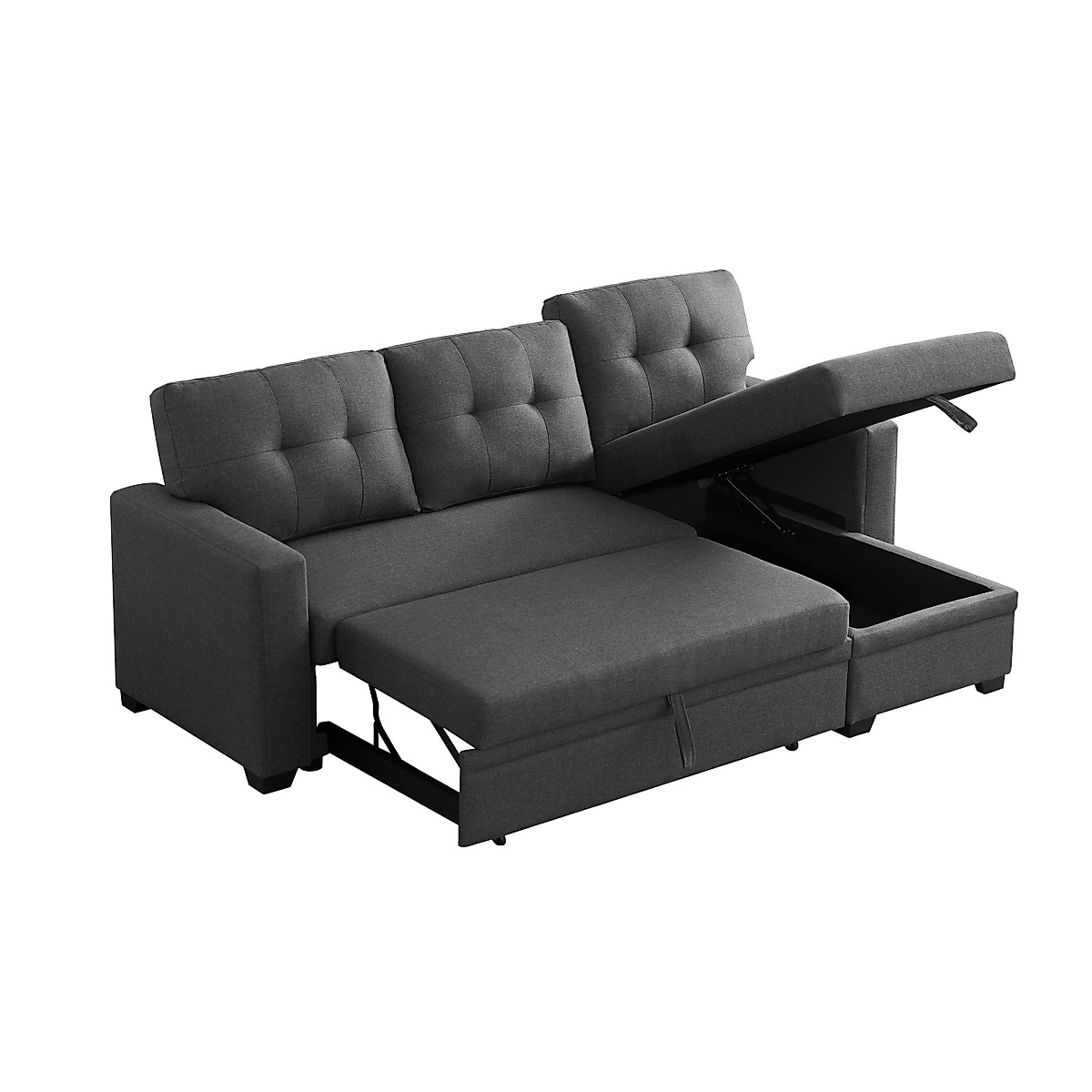KTVTK 82" L-Shape Sleeper Sectional Sofa with Storage Chaise and Pull-Out Bed,Convertible Couch for Living Room,Apartment,Office, 82'', Dark Gray 1