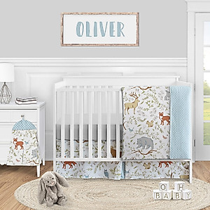 Sweet Jojo Designs Woodland Animal Toile Boy or Girl Fitted Crib Sheet Baby or Toddler Bed Nursery Photo Op - Grey, Green, and Brown Bear Deer Fox