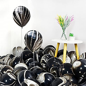 50pcs Black Marble Balloons 12 Inch Marble Agate Latex Balloons for Black White Birthday Party Tie Dye Balloons Decoration Easter New Year Wedding Baby Shower Halloween Festival Photobooth