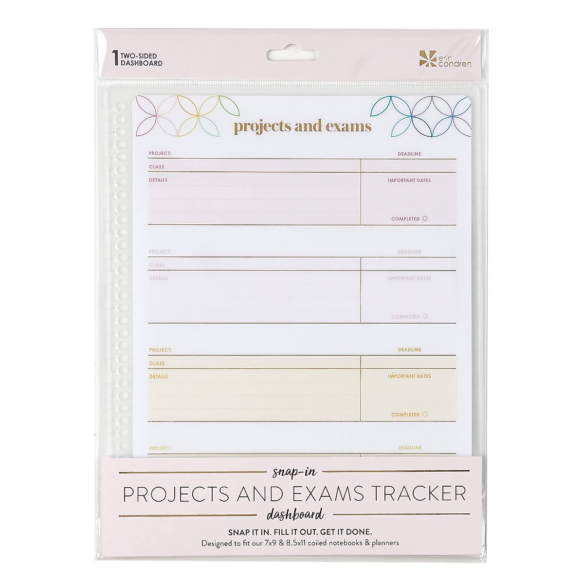 7" x 9" Snap-in Dashboard for Projects & Exams. Two-Sided Wet Erase Surface. Gold Metallic Accents. Fits Spiral Notebooks 7" x 9" or Larger by Erin Condren.