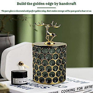 Ezebesta 2PCS Vintage Bathroom Canisters Luxury Small Thick Glass Jar Set Qtip Holder Dispenser for Cotton Ball & Pads Storage Organization Beautiful Decor