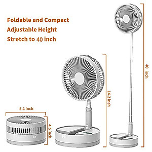 AIHANCH Portable Standing Fan, Foldable 10800mAh Rechargeable Battery Operated Fan, 4 Speeds Height Adjustable Oscillating Floor Fan for Bedroom with Remote Timer Night Light for Home Outdoor Camping