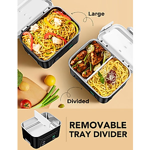 EAST OAK Cordless Electric Lunch Box for Adults, Heated Lunch Box Battery Powered with Automatic Heating, 5.5 Cups Portable Food Warmer with Removable Tray Divider