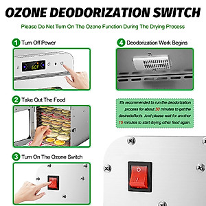 SEASAND Food Dehydrator Machine | 10 Stainless Steel Trays, Ozone Deodorization, Independently Control Temperature And Time, Rear-Mounted Fan, 24 Hours Timer - Max Temperature 194℉