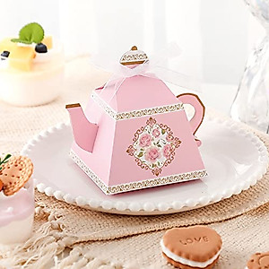 Fuutreo 50 Pcs Vintage Floral Teapot Box Flower Tea Party Gift boxes Teapot Candy Box tea Time party decorations for Tea Garden Wedding Bridal Birthday Baby Shower (Pink)