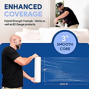 18" Stretch Film/Wrap 1200ft 500% Stretch Clear Cling Durable Adhering Packing Moving Packaging Heavy Duty Shrink Film Stretch Wrap(1 Pack, Clear)