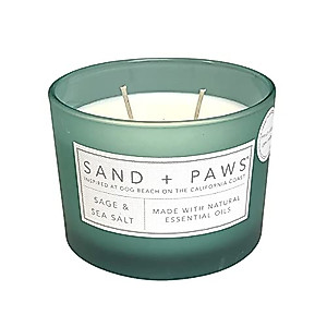 Sand + Paws Scented Candle - Sage & Sea Salt - Additional Scents and Sizes –Luxurious Air Freshening Jar Candles Neutralize pet Odors and Enhance Home décor – 100% Cotton Lead-Free Wicks - 12 oz