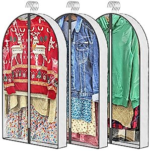 HIIN 40" Garment Bags for Hanging Clothes Storage with 4" Gussetes Clear Suit Bags for Closet Storage, Cover for Jackets Sweaters Shirts Coat, 3 Packs