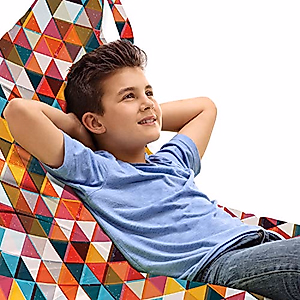 Lunarable Geometric Lounger Chair Bag, Colored Grunge Mosaic Like Vivid Triangles Grid Contemporary Fantasy Pattern, High Capacity Storage with Handle Container, Lounger Size, Multicolor