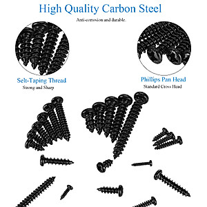 HanTof 625pcs M2 M3 M4 Phillips Pan Head Self-Tapping Wood Screws,14 Sizes Cross Recessed Round Head Self Tapper Screws Assortment Kit for Wood,Plastic and Soft Metal,Black Carbon Steel,Sharp Point
