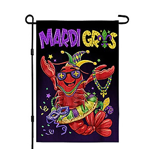 CROWNED BEAUTY Mardi Gras Burlap Garden Flag 12×18 Inch Double Sided Crawfish New Orleans Carnival Celebration Outside Vertical Holiday Yard Decoration