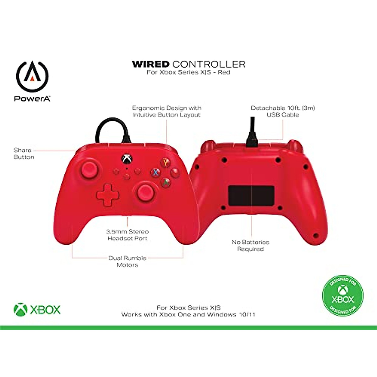 PowerA Wired Controller for Xbox Series X|S - Red