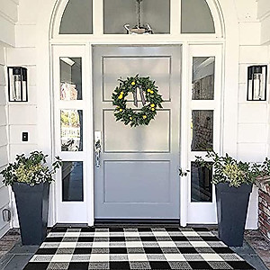 MUBIN Cotton Buffalo Plaid Rug 27.5 x 43 Inches Black and White Check Rugs Hand-Woven Indoor or Outdoor Rugs for Layered Door Mats Washable Carpet for Front Porch, Kitchen, Farmhouse, Entryway