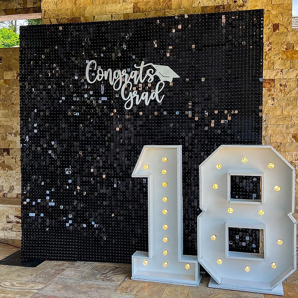 Shimmer Wall Panel Sequin Wall Backdrop Halloween Backdrop Black Backdrop 24-Packs Glitter Bling Background for Bachelorette Parties Advertising Signs