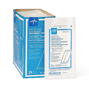 Medline NON21450H Sterile Abdominal Pads, Super Absorbent Pad, 5"X9", 25 Count