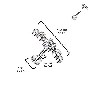 Pierced Owl 16GA F136 Implant Grade Titanium Internally Threaded CZ Crystal Flower Crawler Flat Back Stud (Aurora Borealis)