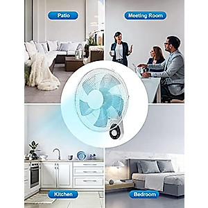 Mirdred Wall Mount Fans for Home Bedroom, 16 Inch 5 Blades 3 Speeds Wall Fans that Blow Cold Air, 90° Oscillating Quiet Cooling Fans for Indoors Kitchen Garage Office Sunshine Room