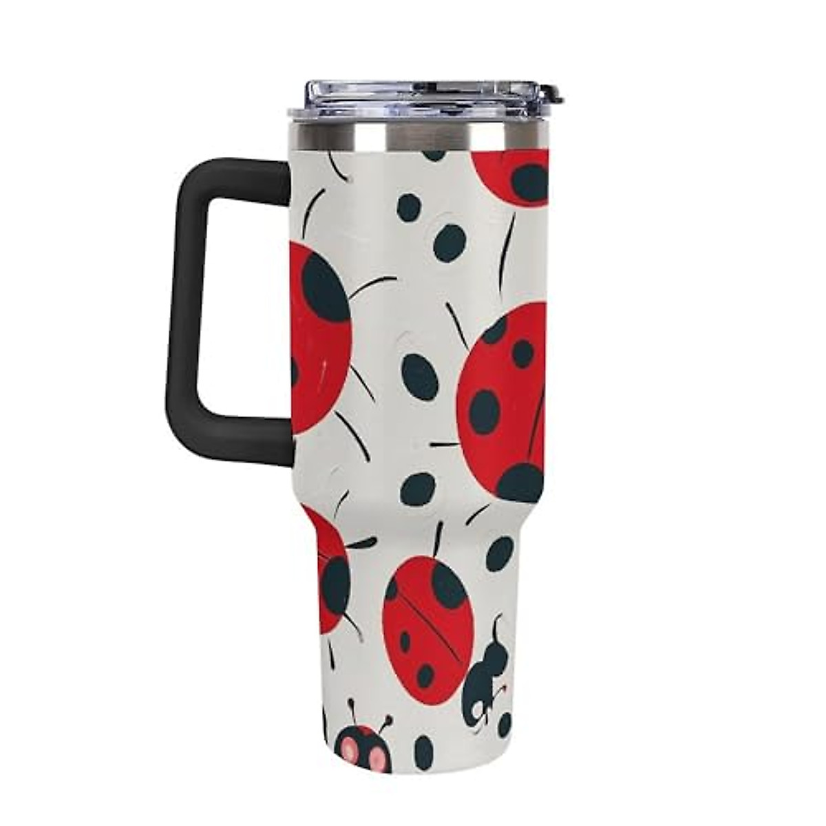 YTLKGFP 40 Oz Large Capacity Car Cup Red Black Spotted Ladybug Tumbler with Handle (Black) Straw Lid Insulated Stainless Steel Water Bottle Travel Mug Leak-proof Car Cup Keeps Cold Or Hot