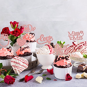 Gyufise 24Pcs Bride to Be Cupcake Toppers Rose Gold Glitter I Do Love Heart Ring Miss To Mrs Cupcake Picks Bridal Shower Cake Decorations for Wedding Engagement Bachelorette Party Supplies