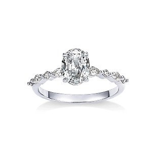 PAVOI 14K White Gold Plated 1.25CT Oval Cubic Zirconia Promise Engagement Ring | Solitaire Wedding Bands | Halo Fake Engagement Ring for Women | Size 8