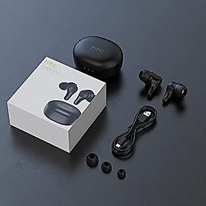 HTC True Wireless Earbuds Plus with Active Noise Cancellation, Bluetooth Earphones Stereo in Ear Headphones IPX5 Waterproof/24-Hour Playtime/Built-in Mic/Touch Control for Driver, Work, Sport -Black