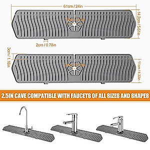 COBETE Kitchen Sink Splash Guard, 24in Faucet Mat Splash Catcher, Handle Drip Catcher Tray, Multipurpose for Kitchen Dish Drying Mats Sponge Holder and Bathroom Countertop Protect