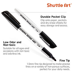 Dry Erase Markers, Shuttle Art 32 Pack Black Whiteboard Markers,Fine Tip Dry Erase Markers for Kids,Perfect for Writing on Whiteboards, Dry-Erase Boards,Mirror,Calender,School Office Supplies