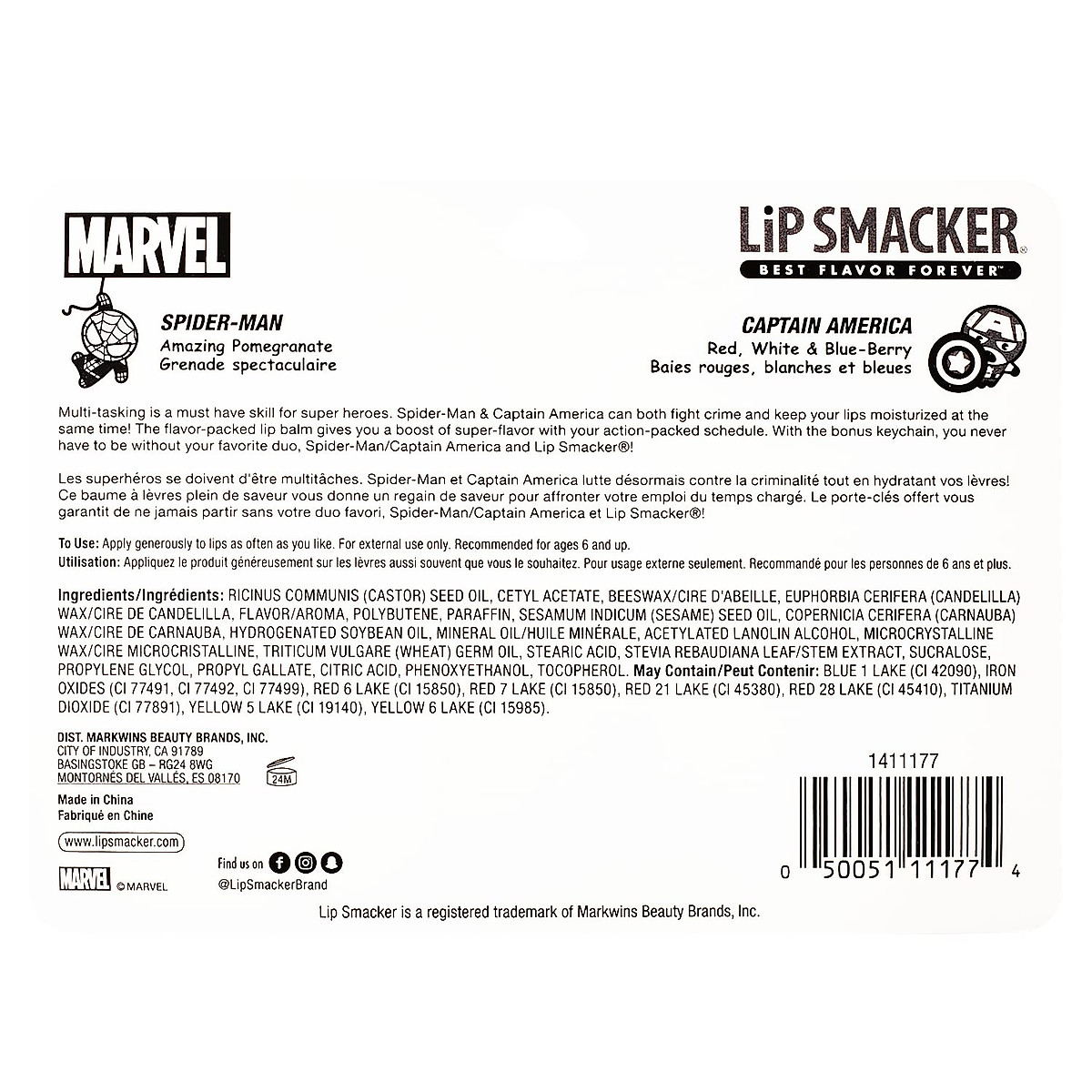 Lip Smacker Marvel, keychain, lip balm for kids - Spiderman & Captain America