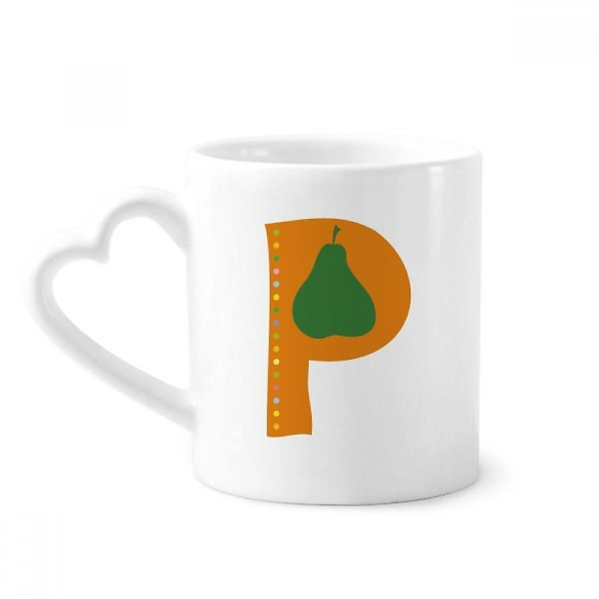 P Alphabet Pear Fruit Cute Pattern Mug Coffee Ceramic Drinkware Glass Heart Cup
