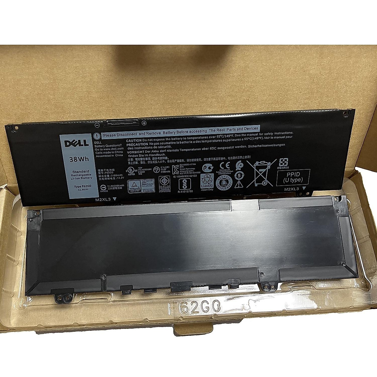 DELL F62G0 Battery 11.4V 38Wh for DELL Inspiron 13 5370 7370 7373 7380 Vostro 13 5370 Series Notebook P/N: F62G0 F62GO RPJC3 0RPJC3 39DY5 039DY5