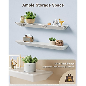 QueenFun 36 Inch White Floating Shelves, 6'' Deep Large White Floating Shelves for Wall, Easy Hanging Wall Shelves for Bedroom Living Room Bathroom Nursery, 2-Pack Crown Molding Decorative Shelves