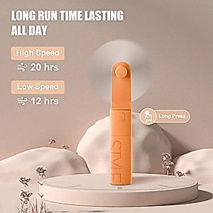 Odoland Portable Handheld Mini Fan, USB Rechargeable Foldable Fan, Quiet Cooling Personal Pocket Fan, Battery Operated 12-20 Hours, Stylish Fan for Girls Women Office School Outdoor Working, Orange