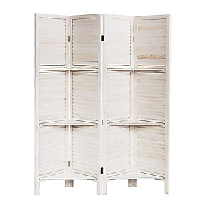 Happygrill 4-Panels Wooden Room Divider with Display Shelf, Folding Privacy Room Dividers Screen for Home Office, 5.6 Ft Tall