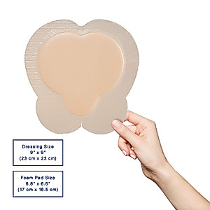 Bordered Silver Silicone Ag Sterile Highly Absorbent Antibacterial Dressing, Sacral,Sacrum, 9"x 9" (6.6"x 6.4" Pad), 5 dressings/Box, MedHeal by MedvanceTM