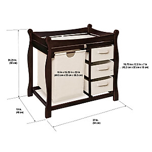 Badger Basket Sleigh Style Baby Changing Table with Laundry Hamper and 3 Storage Drawers - Espresso