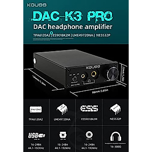KGUSS DAC-K3 PRO USB DAC Headphone Amplifier Mini HiFi Optical/Coaxial/USB DAC Decoder Audio 24Bit 192KHz DA Converter ESS9018K2M Decoder Multifunctional Preamp Desktop Amplifier (Black)