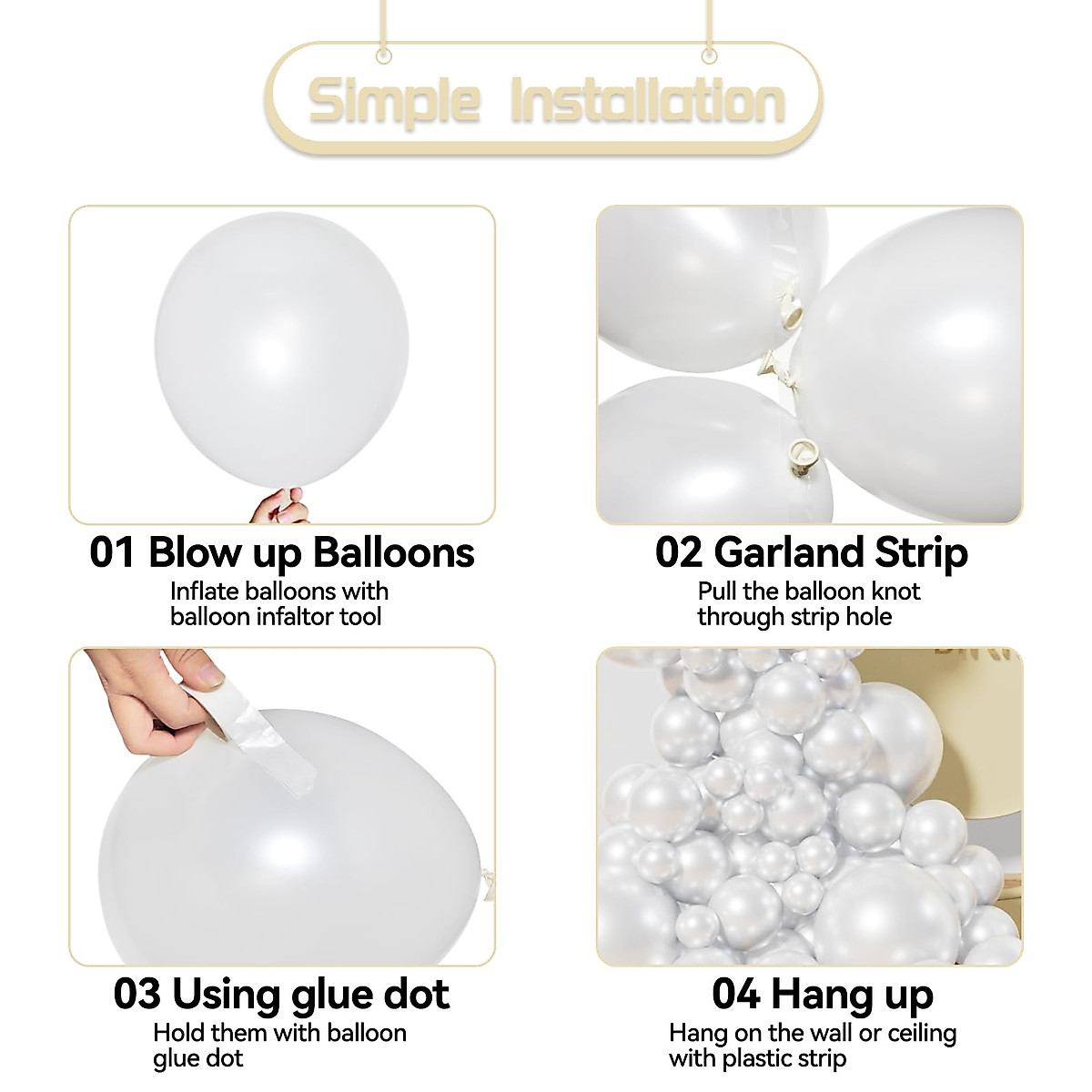 HYKJNBW 137Pcs Pearl White Balloon Garland Kit, Latex Party Balloons Arch for Birthday Baby Shower Wedding Engagement Anniversary Christmas Party Decorations