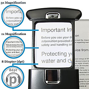 EasY Magnifier Small Pocket Magnifying Glass 3X with LED Light For Reading Fine Print; Mini Lighted Hand Held Acryl Lens; Read Lables In Stores; Magnify Glasses For Close Work;Helpful Gift For Seniors