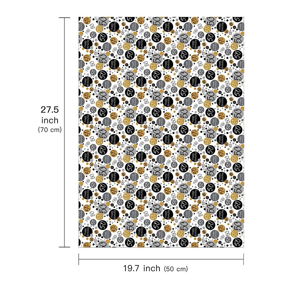 WRAPAHOLIC Birthday Wrapping Paper Sheet - 6 Sheets Black 50th Birthday Design Folded Flat for Birthday, Party, Baby Showers - 19.7 Inch X 27.5 Inch Per Sheet