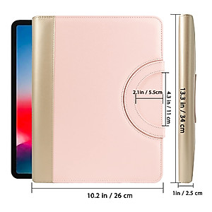 GraduatePro Portfolio Binder Leather Zippered Padfolio Folder Business Case Organizer Bag for Pad Notebook Resume with Clipboard for Women Graduation Gift, Pink
