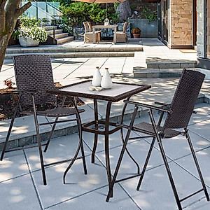 RELAX4LIFE Folding Bar Stools Set of 4 - Rattan Bar Chairs w/Back, Metal Frame, Armrests & Footrest, Indoor Outdoor Counter Height Chairs for Kitchen Backyard Garden Patio, Portable Wicker Barstools