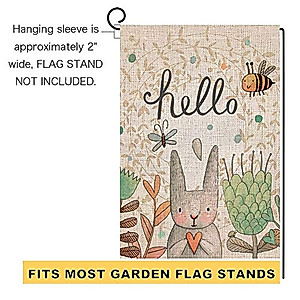 BLKWHT Hello Easter Bunny Garden Flag Vertical Double Sided 12.5 x 18 Inch Spring Rabbit Yard Decor